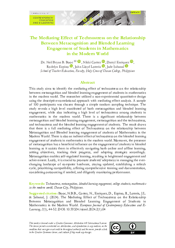 (PDF) The Mediating Effect of Technostress on the Metacognition and Blended Learning Engagement ...