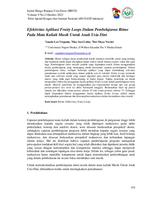 (PDF) Efektivitas Aplikasi Fruity Loops Dalam Pembelajaran Ritme Pada ...