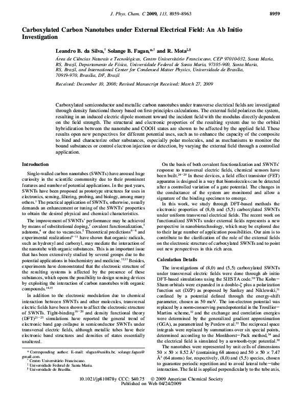 (PDF) Carboxylated Carbon Nanotubes under External Electrical Field: An ...