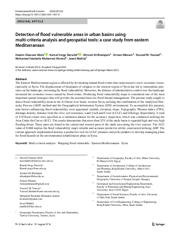 (PDF) Detection of flood vulnerable areas in urban basins using multi-criteria analysis and ...