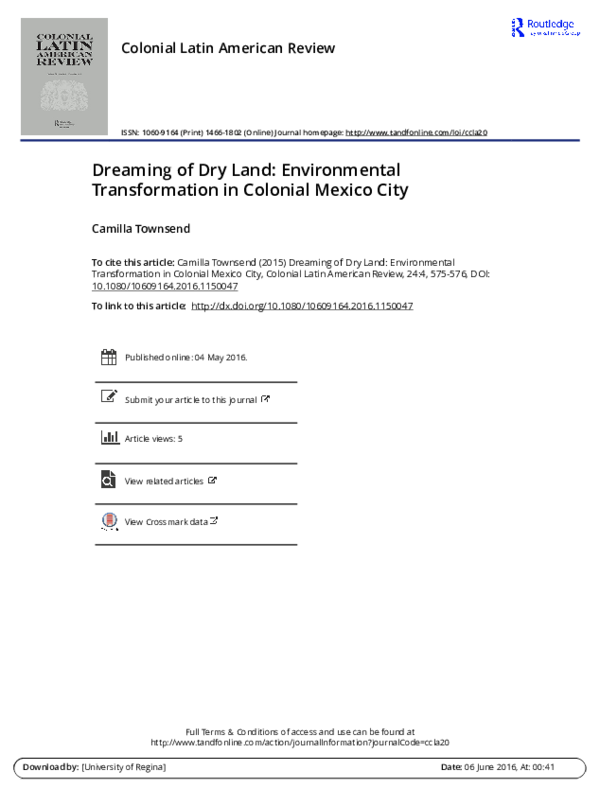(PDF) Dreaming of dry land: environmental transformation in colonial ...