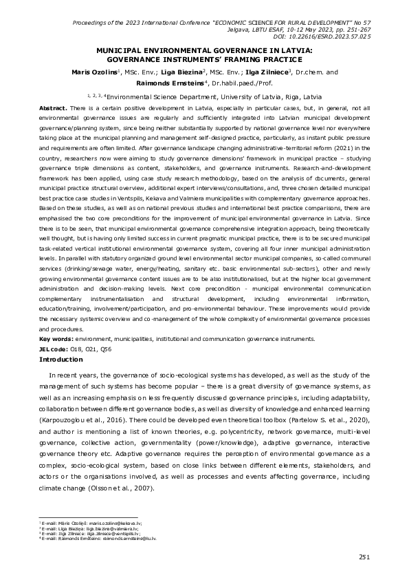 (PDF) Municipal environmental governance in Latvia: Governance ...