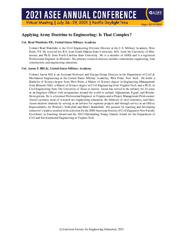 (PDF) Applying Army Doctrine to Engineering: Is That Complex?