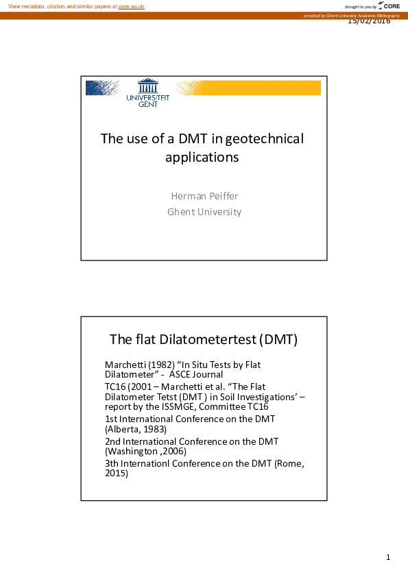 (PDF) The use of a DMT (Dilatometer Test) in geotechnical applications ...