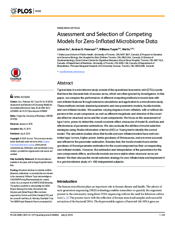 (PDF) Assessment and Selection of Competing Models for Zero-Inflated ...