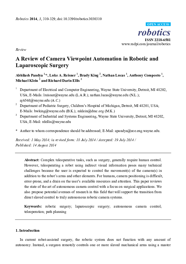 (PDF) A Review of Camera Viewpoint Automation in Robotic and ...