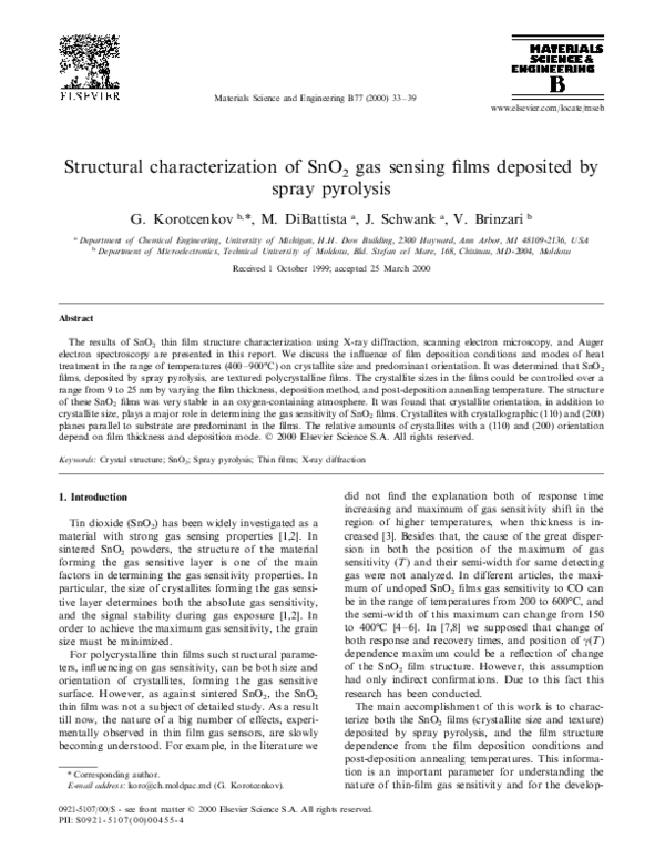 (PDF) Structural characterization of SnO2 gas sensing films deposited by spray pyrolysis