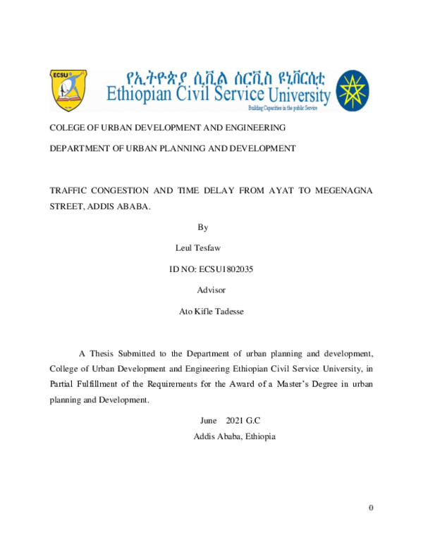 (PDF) TRAFFIC CONGESTION AND TIME DELAY FROM AYAT TO MEGENAGNA