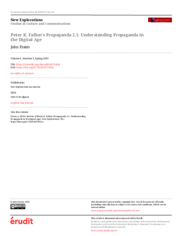 (PDF) Peter K. Fallon’s Propaganda 2.1: Understanding Propaganda in the ...