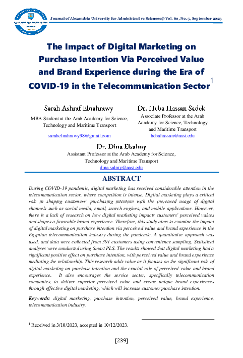 (PDF) The Impact of Digital Marketing on Purchase Intention Via Perceived Value and Brand ...