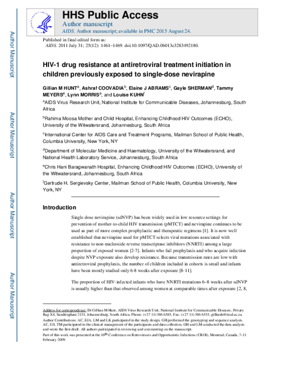 (PDF) HIV-1 drug resistance at antiretroviral treatment initiation in ...