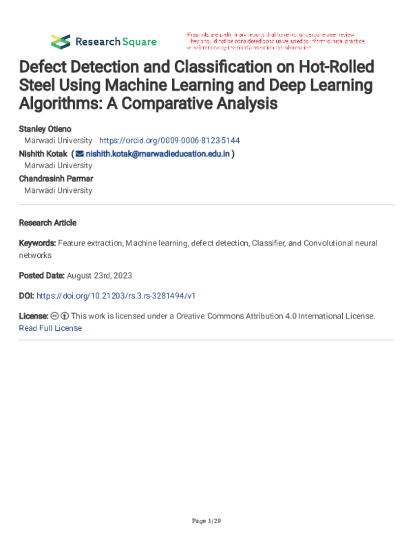 (PDF) Defect Detection and Classification on Hot-Rolled Steel Using Machine Learning and Deep ...