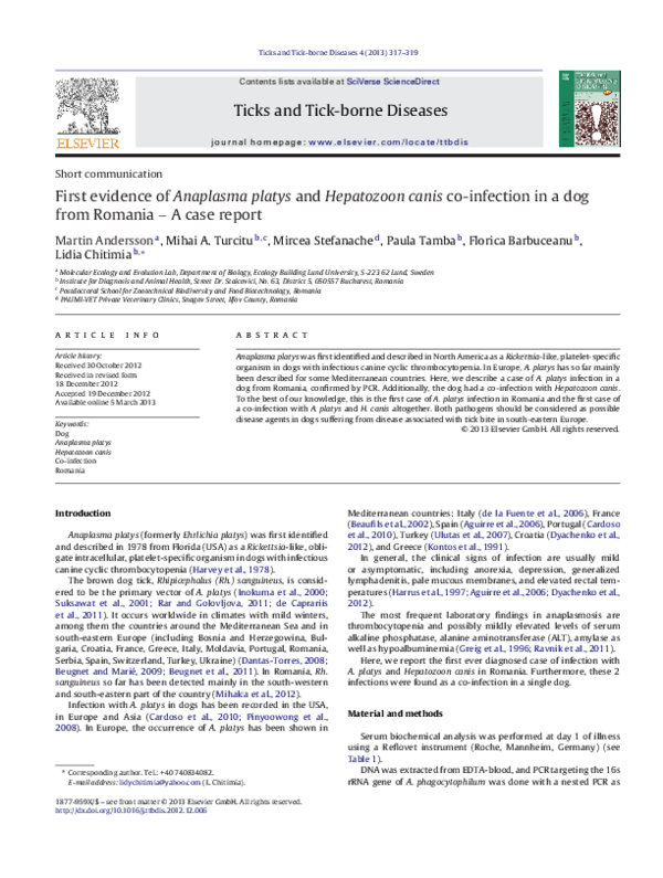(PDF) First evidence of Anaplasma platys and Hepatozoon canis co ...