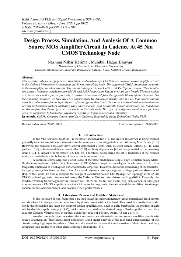 (PDF) Design Process, Simulation, And Analysis Of A Common Source Amplifier