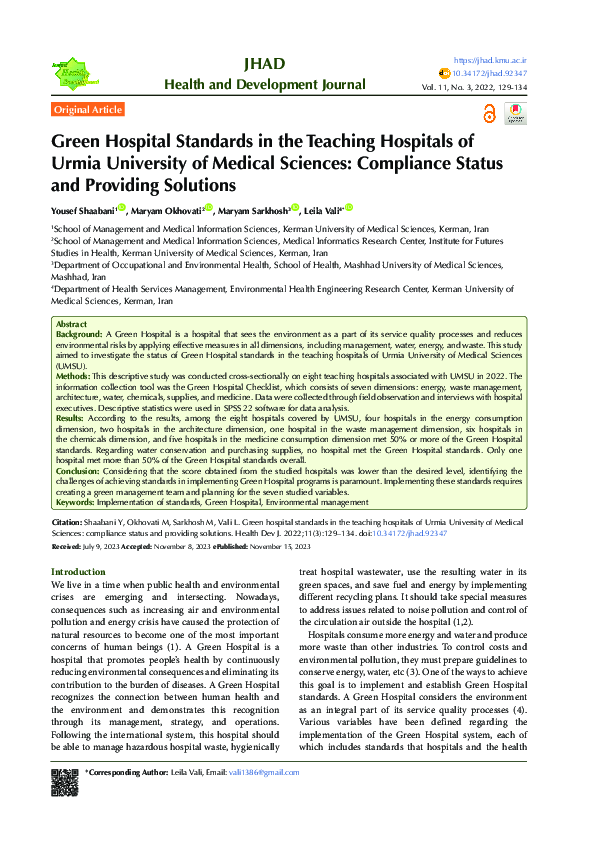 (PDF) Green Hospital Standards in the Teaching Hospitals of Urmia ...
