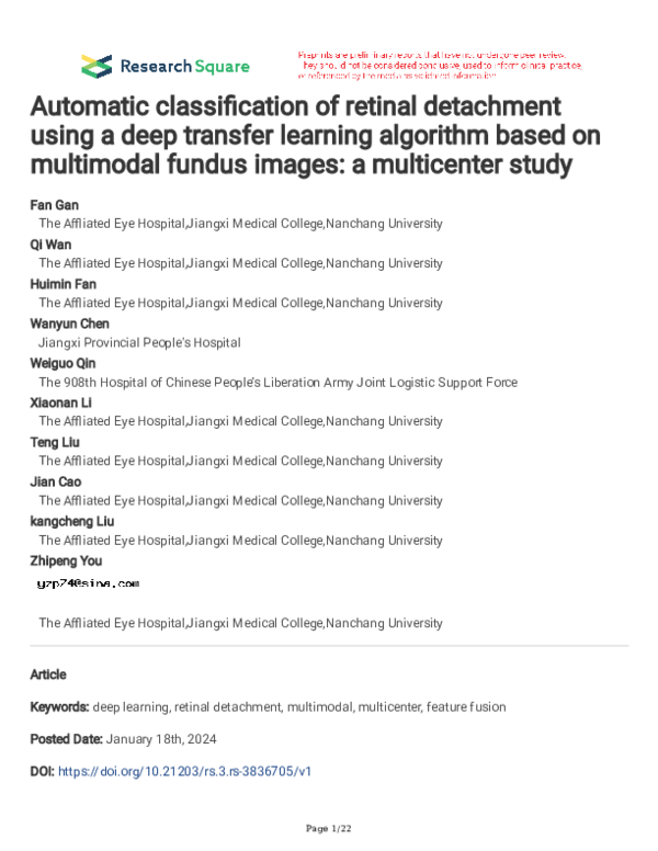 Pdf Automatic Classification Of Retinal Detachment Using A Deep Transfer Learning Algorithm