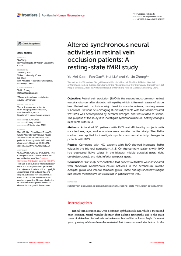 (PDF) Altered synchronous neural activities in retinal vein occlusion ...