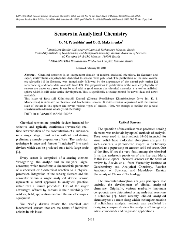 (PDF) Sensors in analytical chemistry