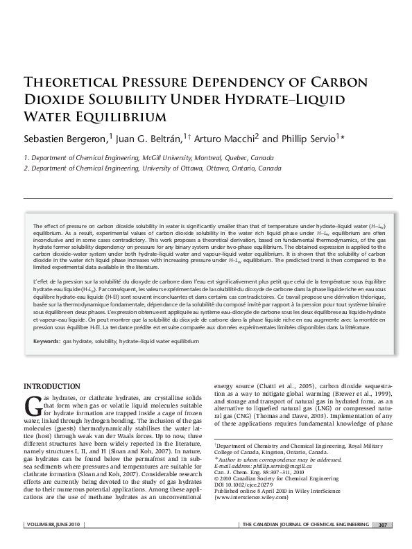 (PDF) Theoretical pressure dependency of carbon dioxide solubility under hydrate-liquid water ...