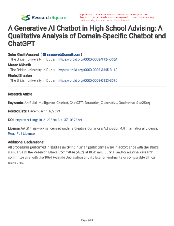 (PDF) A Generative AI Chatbot in High School Advising: A Qualitative ...