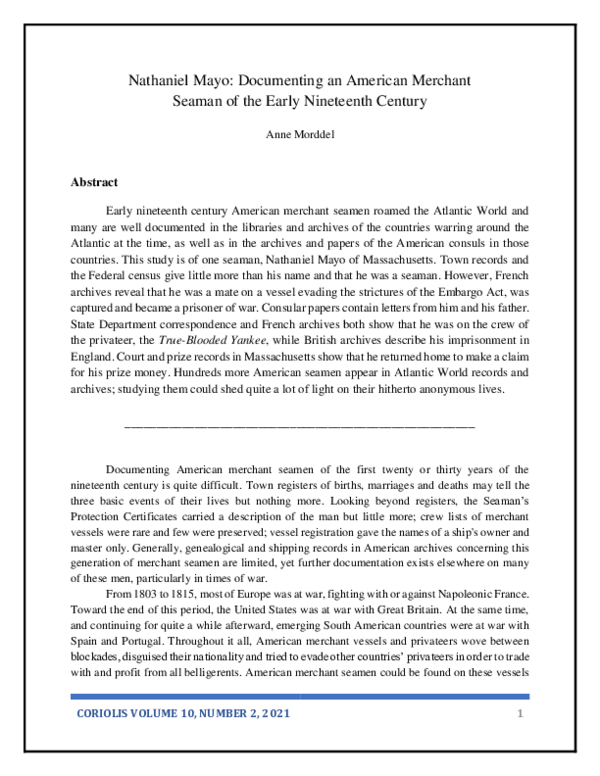 (PDF) Nathaniel Mayo: Documenting an American Merchant Seaman of the ...