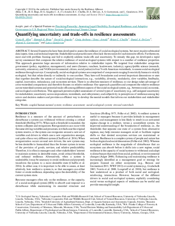 (PDF) Quantifying uncertainty and trade-offs in resilience assessments