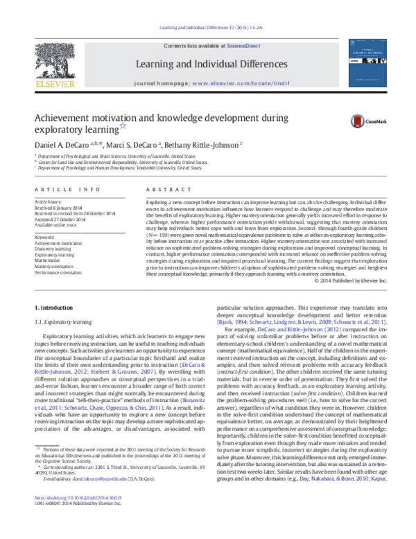 (PDF) Achievement motivation and knowledge development during exploratory learning