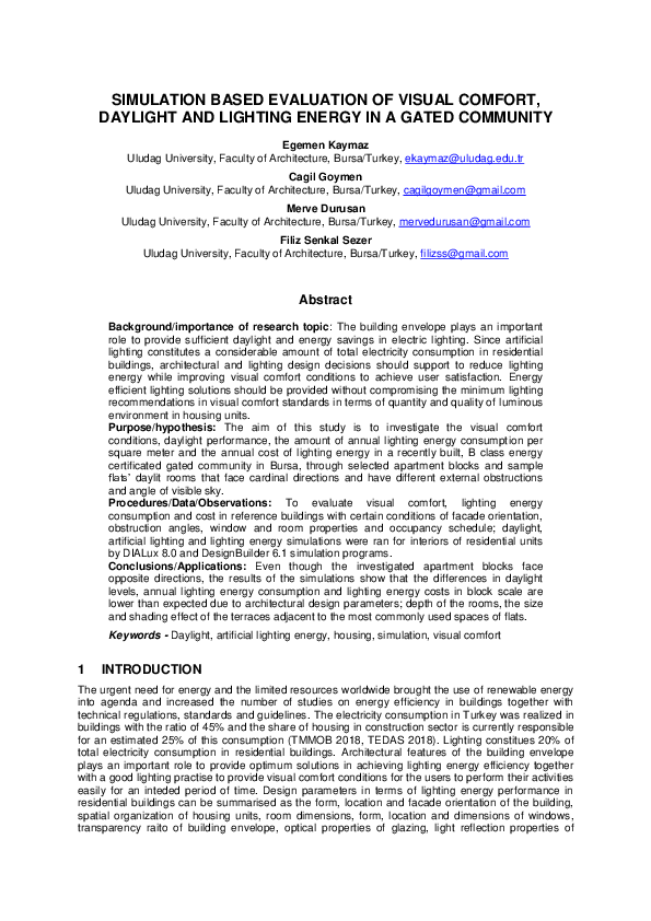 (PDF) Simulation Based Evaluation of Visual Comfort, Daylight and ...