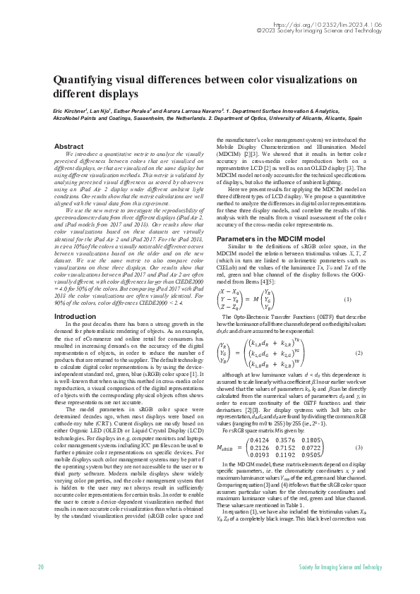 Pdf Quantifying Visual Differences Between Color Visualizations On Different Displays
