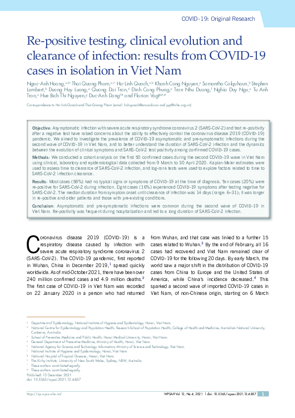 (PDF) Re-positive testing, clinical evolution and clearance of ...