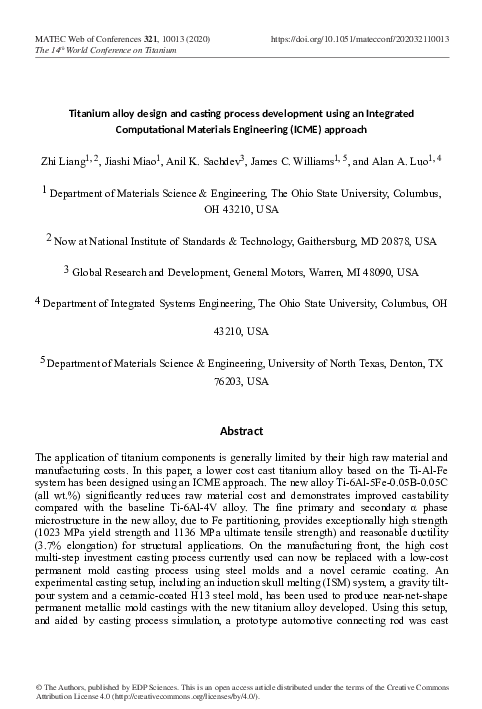 Pdf Titanium Alloy Design And Casting Process Development Using An Integrated Computational