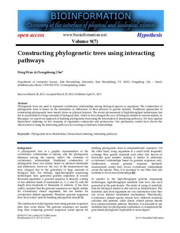 (PDF) Constructing phylogenetic trees using interacting pathways