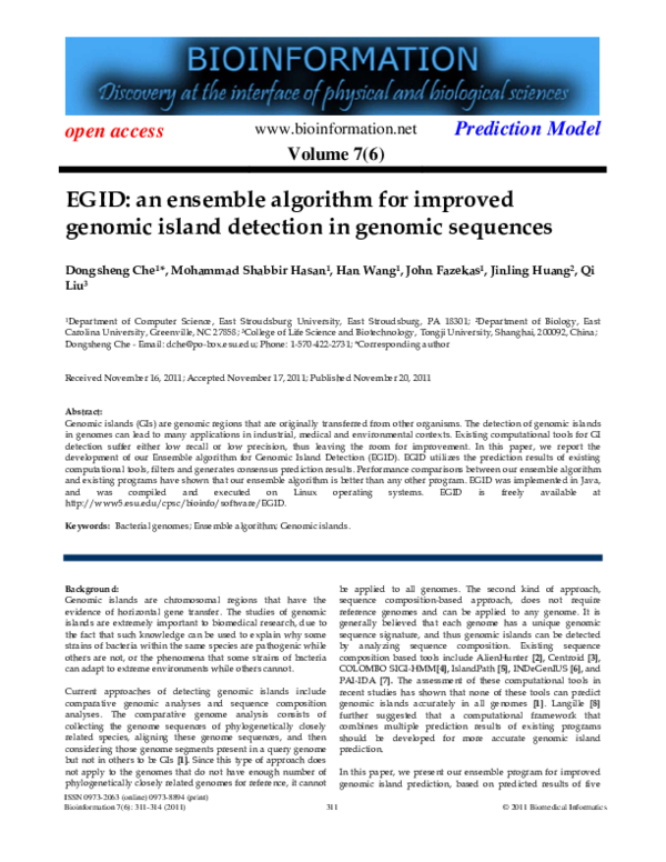 (PDF) EGID: an ensemble algorithm for improved genomic island detection ...