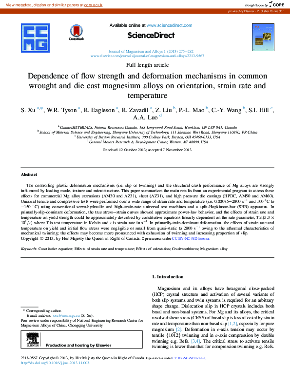 (PDF) Dependence of flow strength and deformation mechanisms in common wrought and die cast ...
