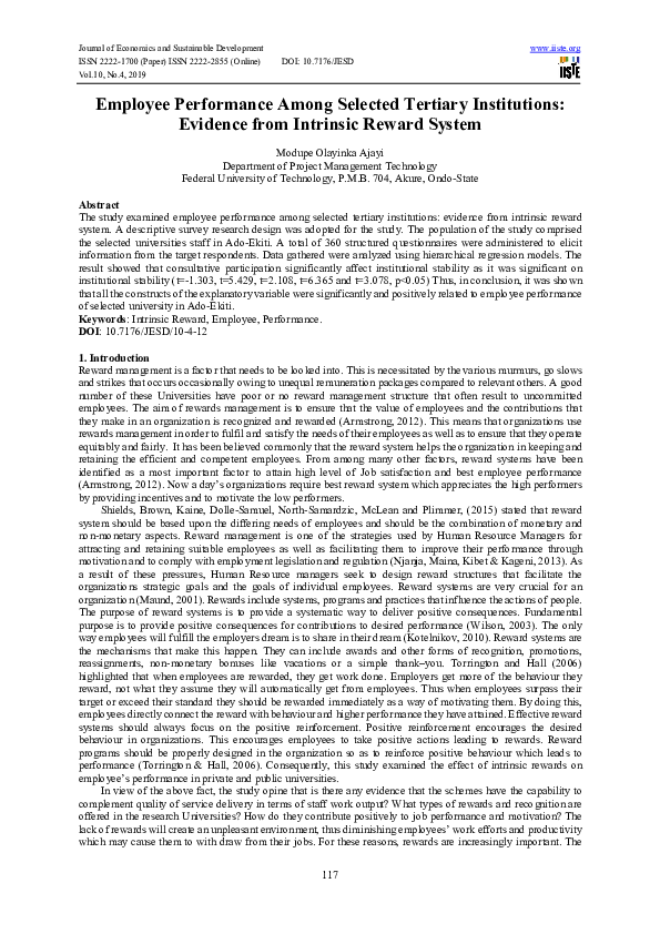 (PDF) Employee Performance Among Selected Tertiary Institutions ...