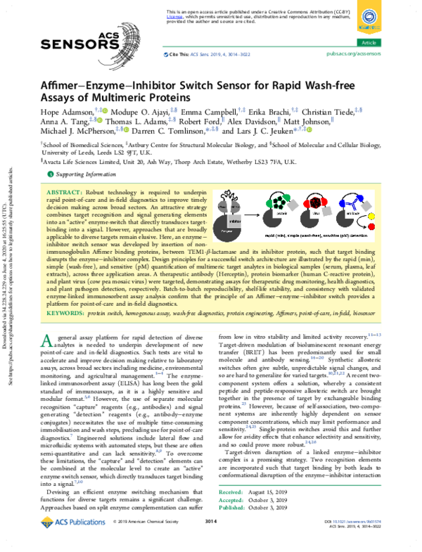 (PDF) Affimer–Enzyme–Inhibitor Switch Sensor for Rapid Wash-free Assays ...