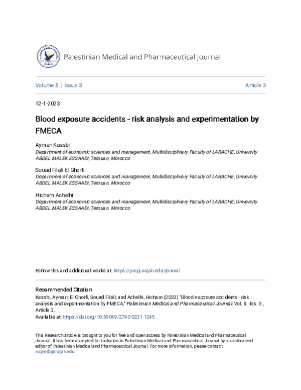 (PDF) Blood exposure accidents - risk analysis and experimentation by FMECA