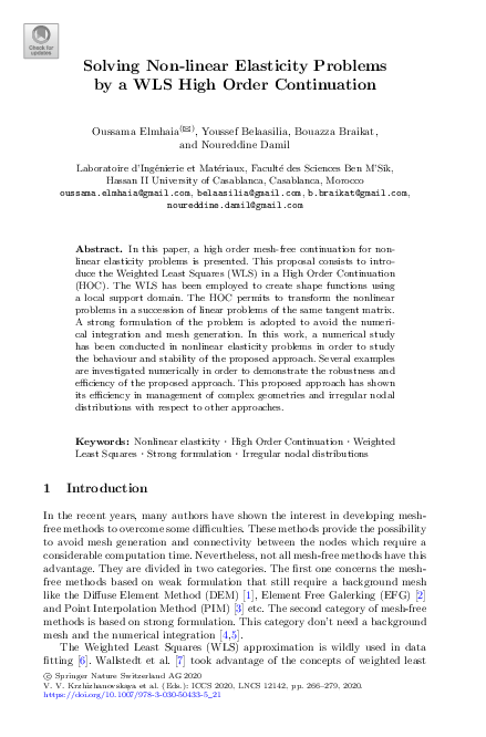 (PDF) Solving Non-linear Elasticity Problems by a WLS High Order Continuation