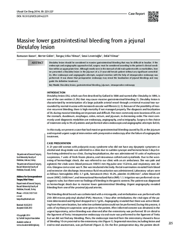 (PDF) Massive lower gastrointestinal bleeding from a jejunal Dieulafoy ...