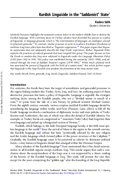 (PDF) Kurdish Linguicide in the “Saddamist” State