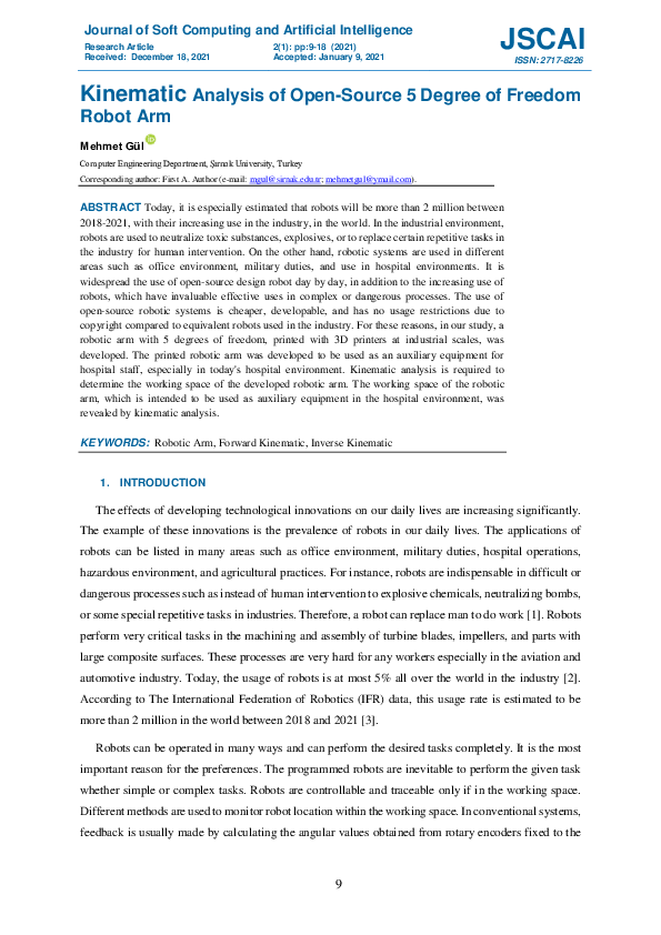 (PDF) Kinematic Analysis of Open-Source 5 DoF Robot Arm