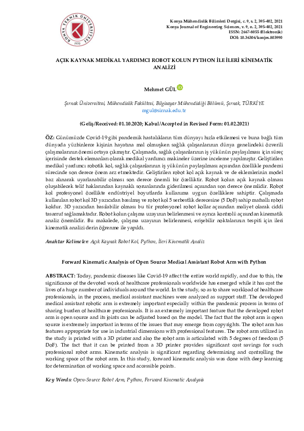 (PDF) Forward Kinematic Analysis of Open Source Medical Assistant Robot Arm with Python