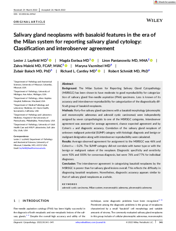 (PDF) Salivary gland neoplasms with basaloid features in the era of the ...