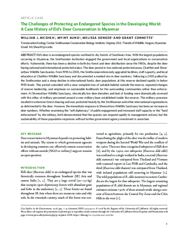(PDF) The Challenges of Protecting an Endangered Species in the ...