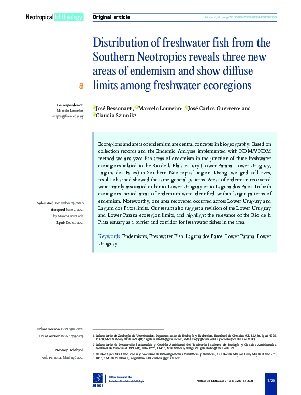 (PDF) Distribution of freshwater fish from the Southern Neotropics ...