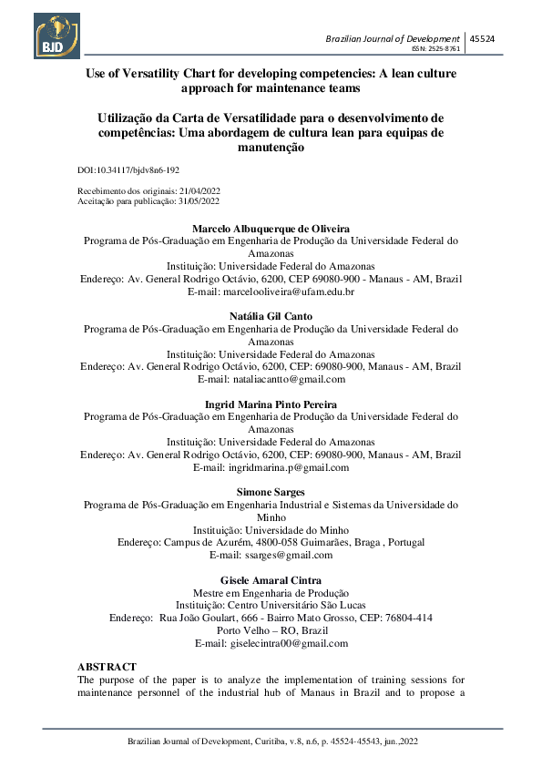 (PDF) Use of Versatility Chart for developing competencies: A lean ...