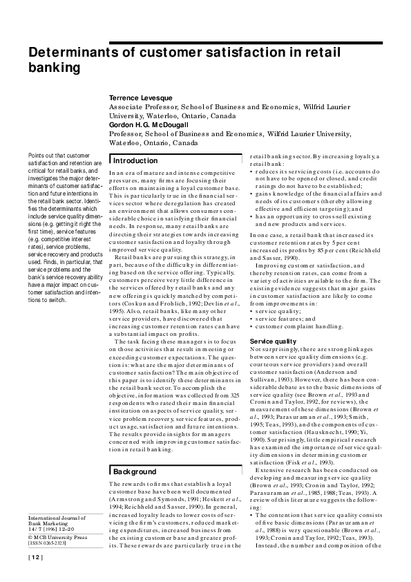 (PDF) Determinants of customer satisfaction in retail banking
