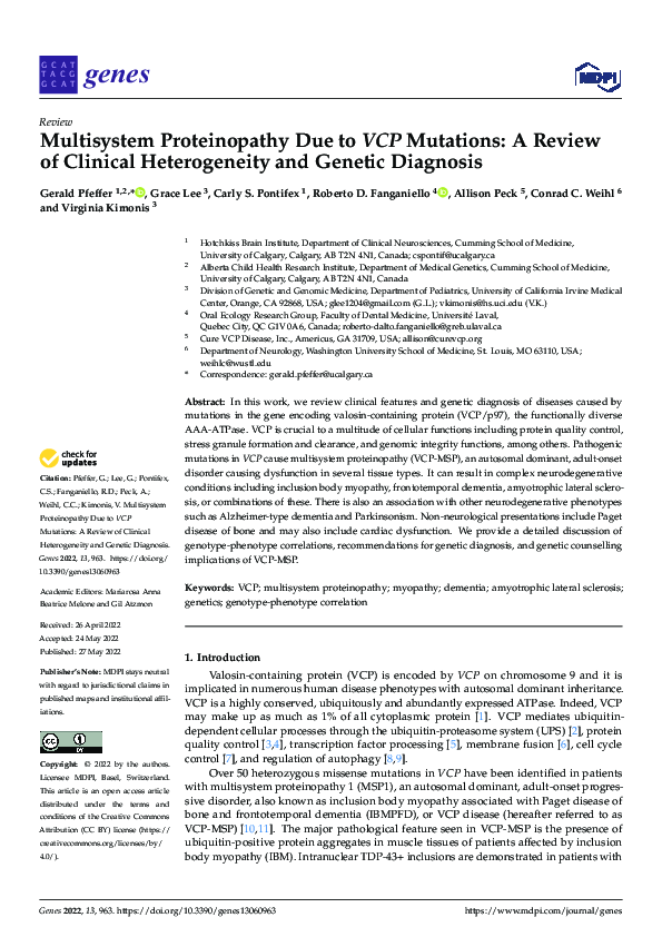 (PDF) Multisystem Proteinopathy Due to VCP Mutations: A Review of Clinical Heterogeneity and ...