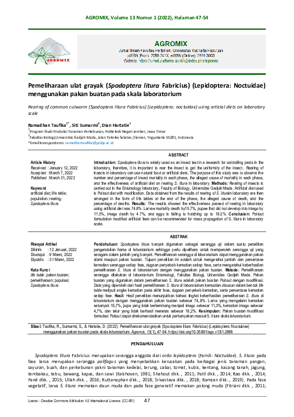 (PDF) Pemeliharaan ulat grayak (Spodoptera litura Fabricius) (Lepidoptera: Noctuidae ...
