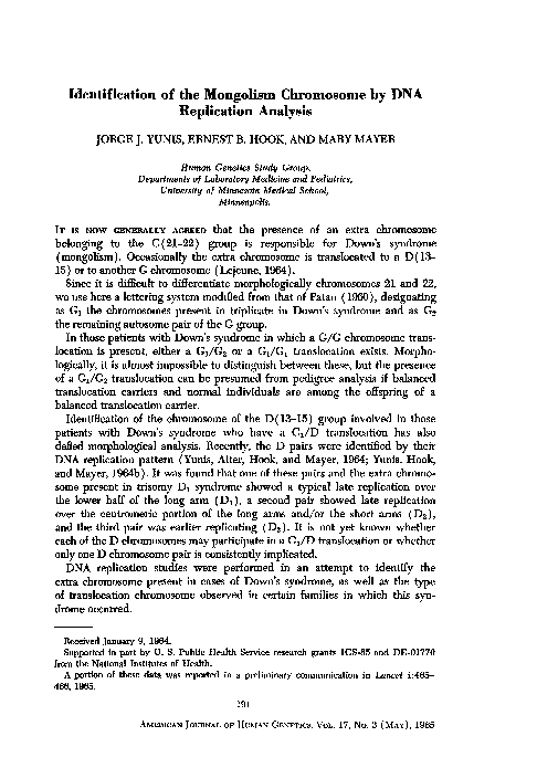 (PDF) Identification of the Mongolism Chromosome by Dna Replication ...